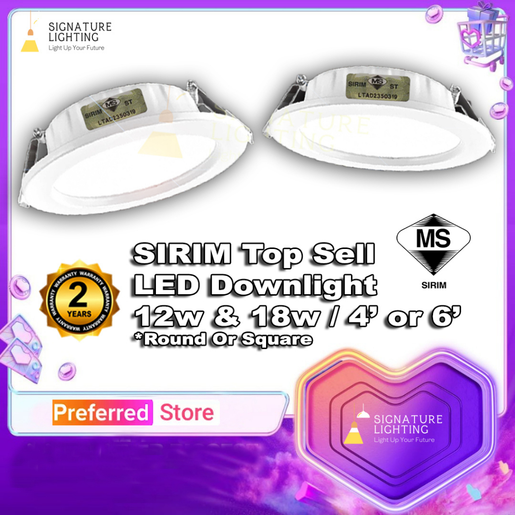 【SIRIM】 Led Downlight 12w & 18w Round / Bulat 4inch & 6inch recessed ...
