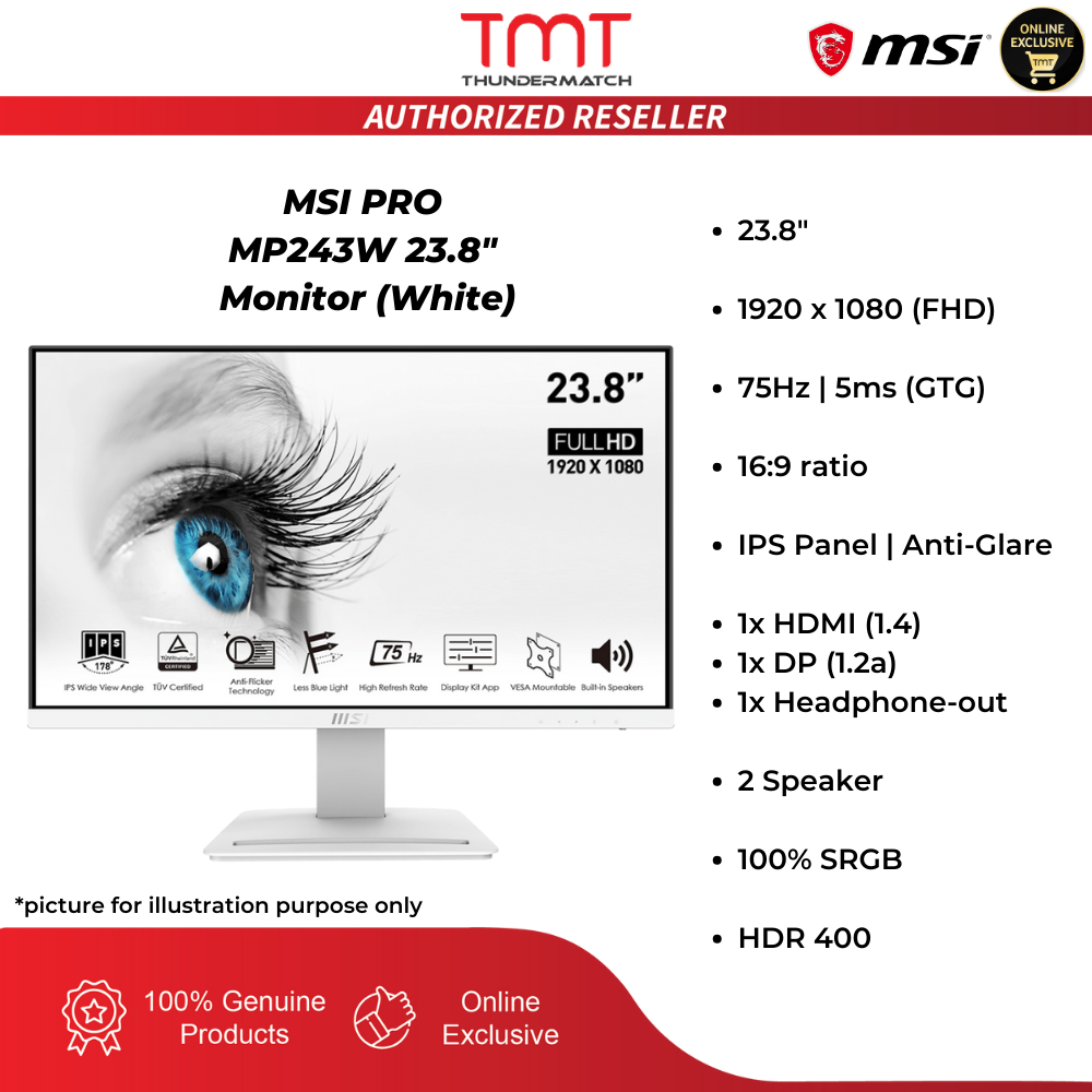 MSI PRO MP243W 23.8" Monitor | 5ms / 75Hz / 1920x 1080 FHD / Flat / IPS ...