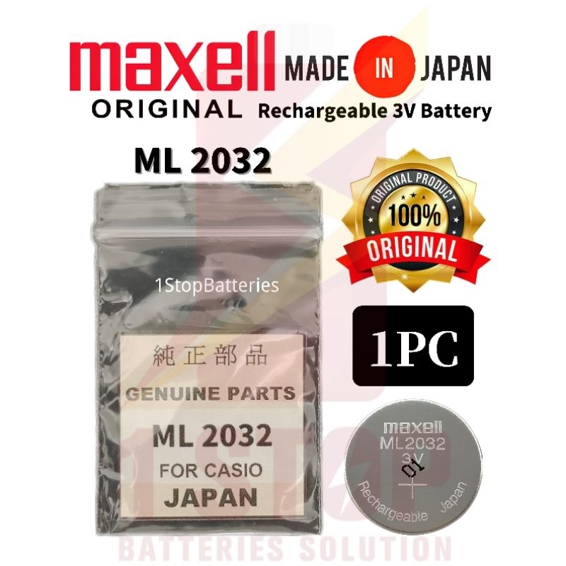 100% Original Maxell ML1220 ML2016 ML2032 3V Rechargeable Battery Lithium (ML) for Casio Solar ...