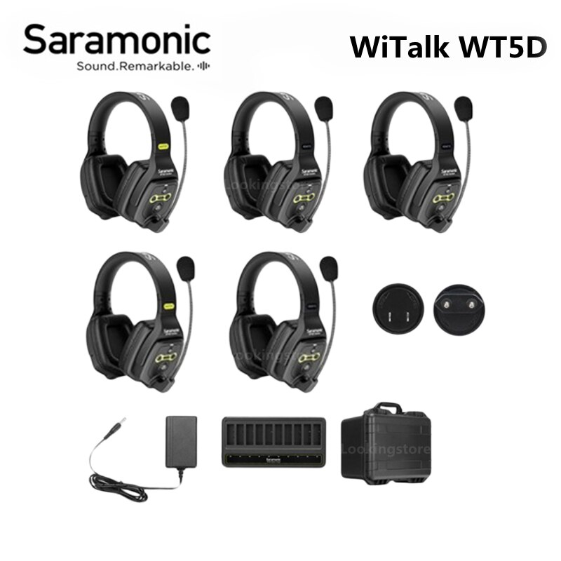 Saramonic WiTalk-WT5D 5-Person Full-Duplex 1.9GHz Wireless Headset Intercom System with Hard ...