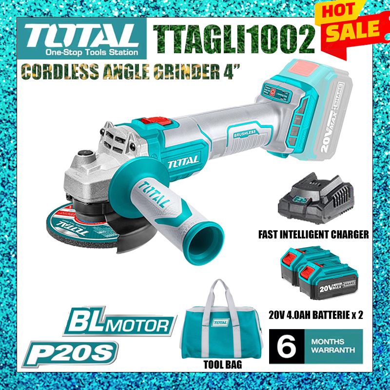 TOTAL 20V 4.0AH Cordless Angle Grinder with BL Motor TAGLI1002 / 4 INCH ...