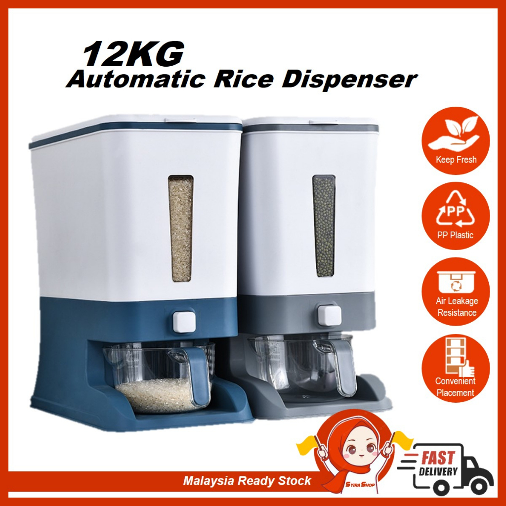 12KG Automatic Rice Dispenser with Rinsing Cup Bekas Beras Viral Smart ...