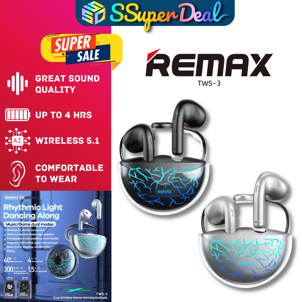 Remax TWS-3 True Wireless Bluetooth Stereo Gaming Earbuds | Shopee Malaysia