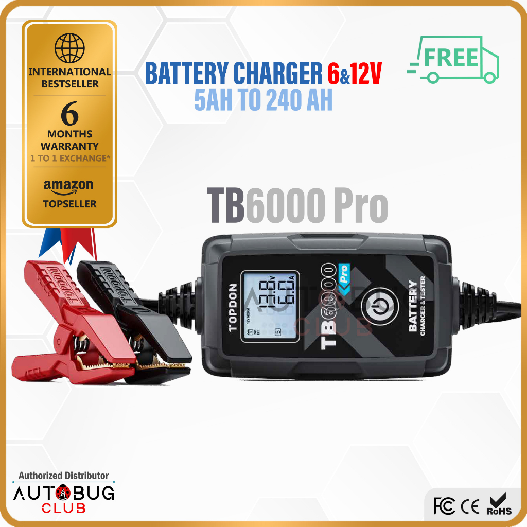 TOPDON TB6000 Pro Vehicle Car Battery Charger & Tester (6V & 12V) (5 Ah ...