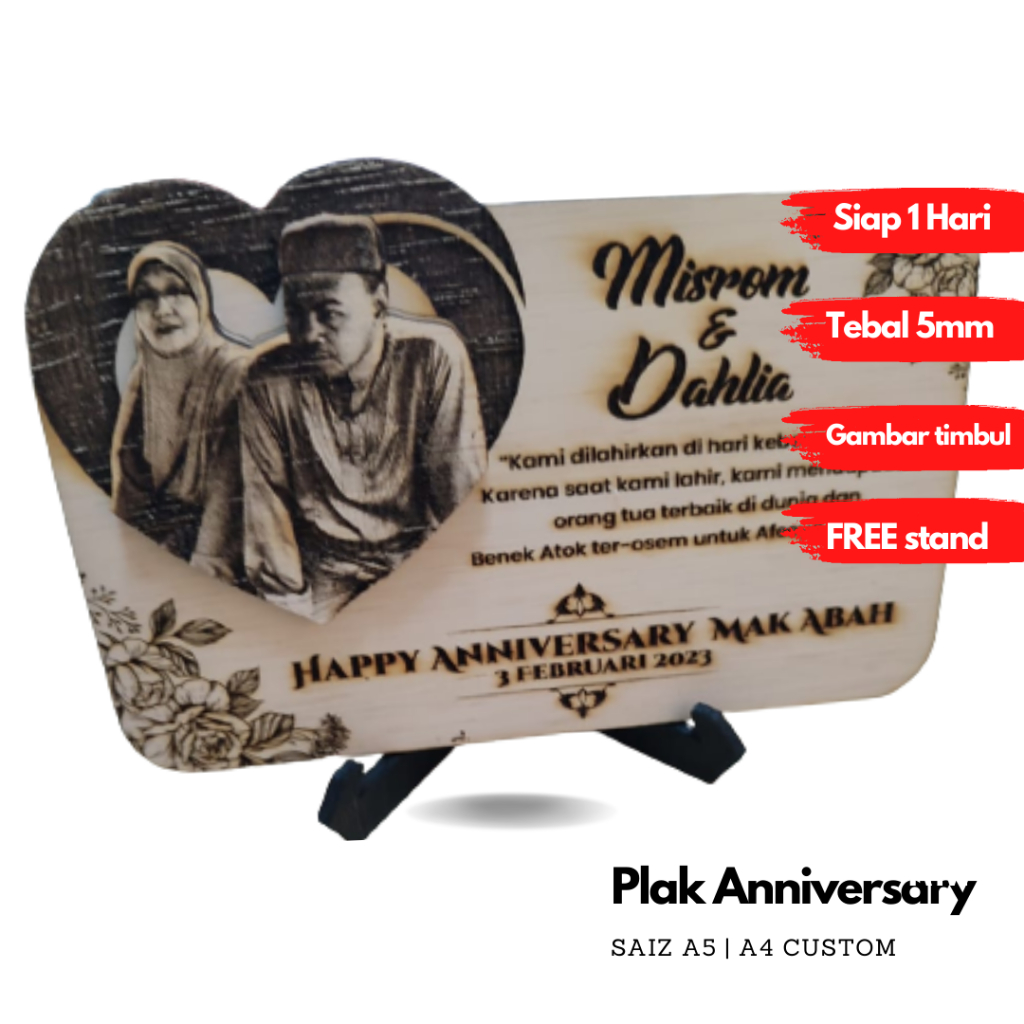 [1 HARI] Hadiah Anniversary Ukir Kayu - 3D Plaque Nama - Hadiah Ibu ...