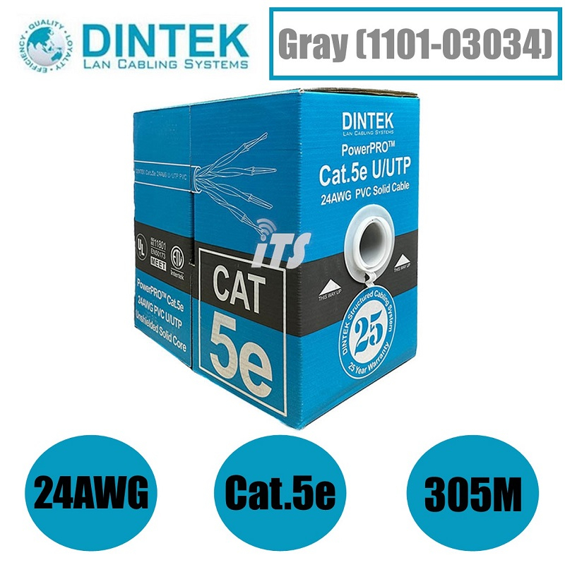 Dintek PowerPRO Cat.5e 4P UTP Solid Cable, 24AWG (PVC Gray/Blue) -305M/box | Shopee Malaysia