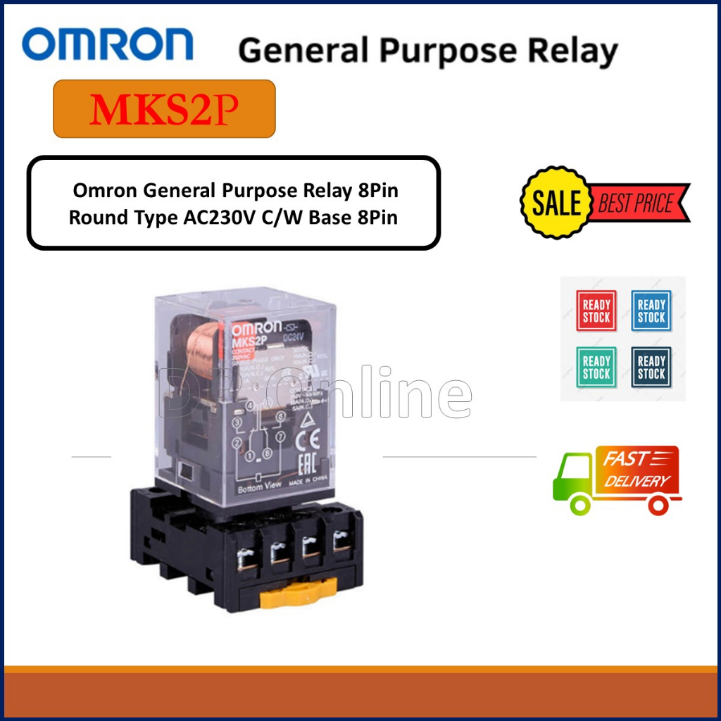 OMRON MKS2P/MKS3P Gerenal Purpose Relay 8Pin Round Type 230VAC 12VDC 24VDC 24VAC | Shopee Malaysia
