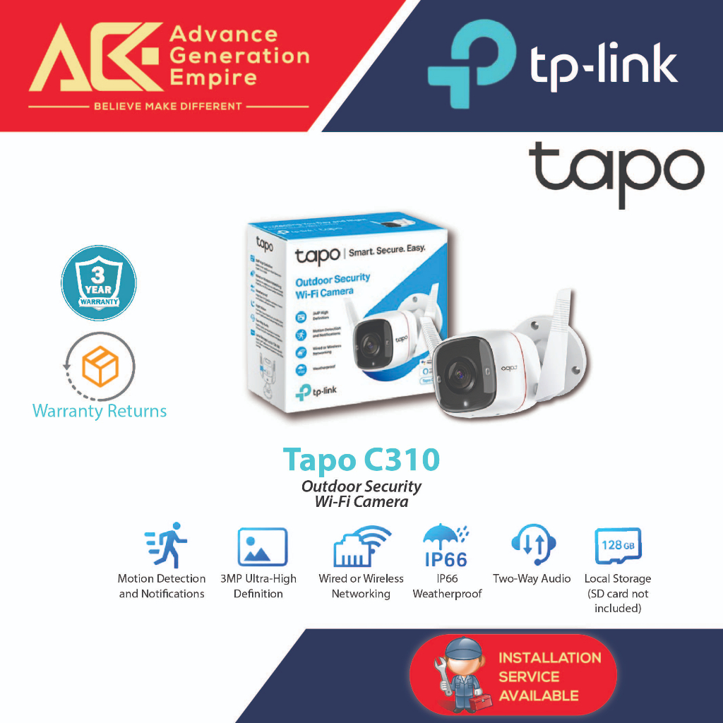 TP-Link Tapo C310 3MP Ultra Resolution Outdoor Security IP66 Weatherproof Wireless Wifi Camera ...