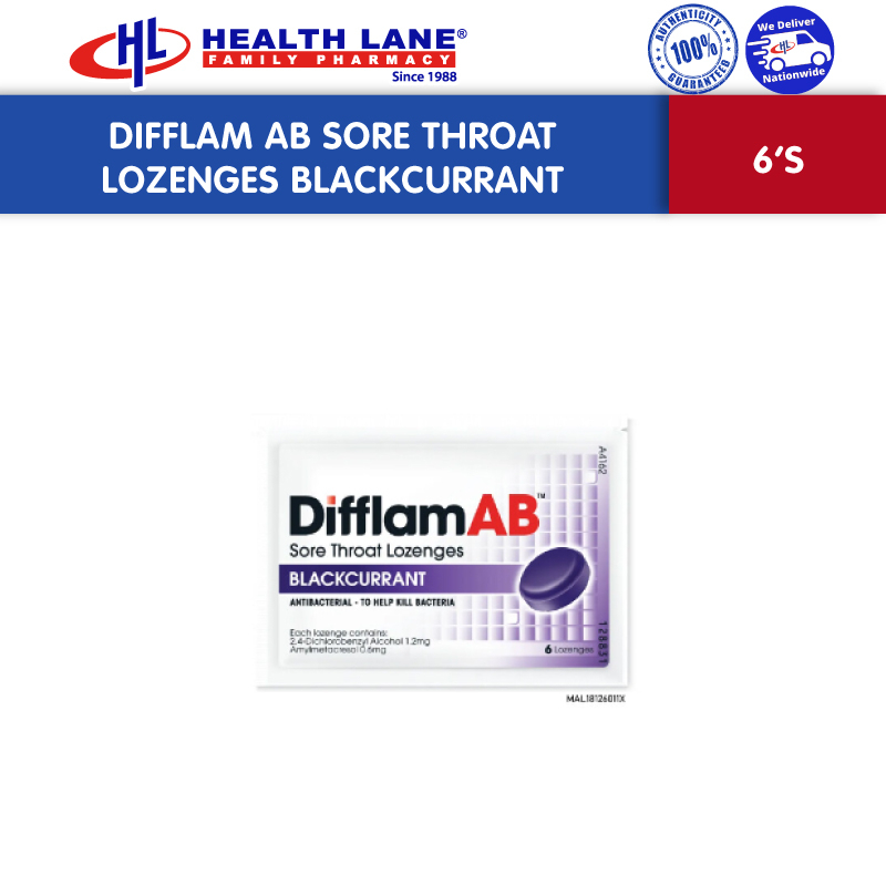 DIFFLAM AB SORE THROAT LOZENGES BLACKCURRANT (6'S) | Shopee Malaysia