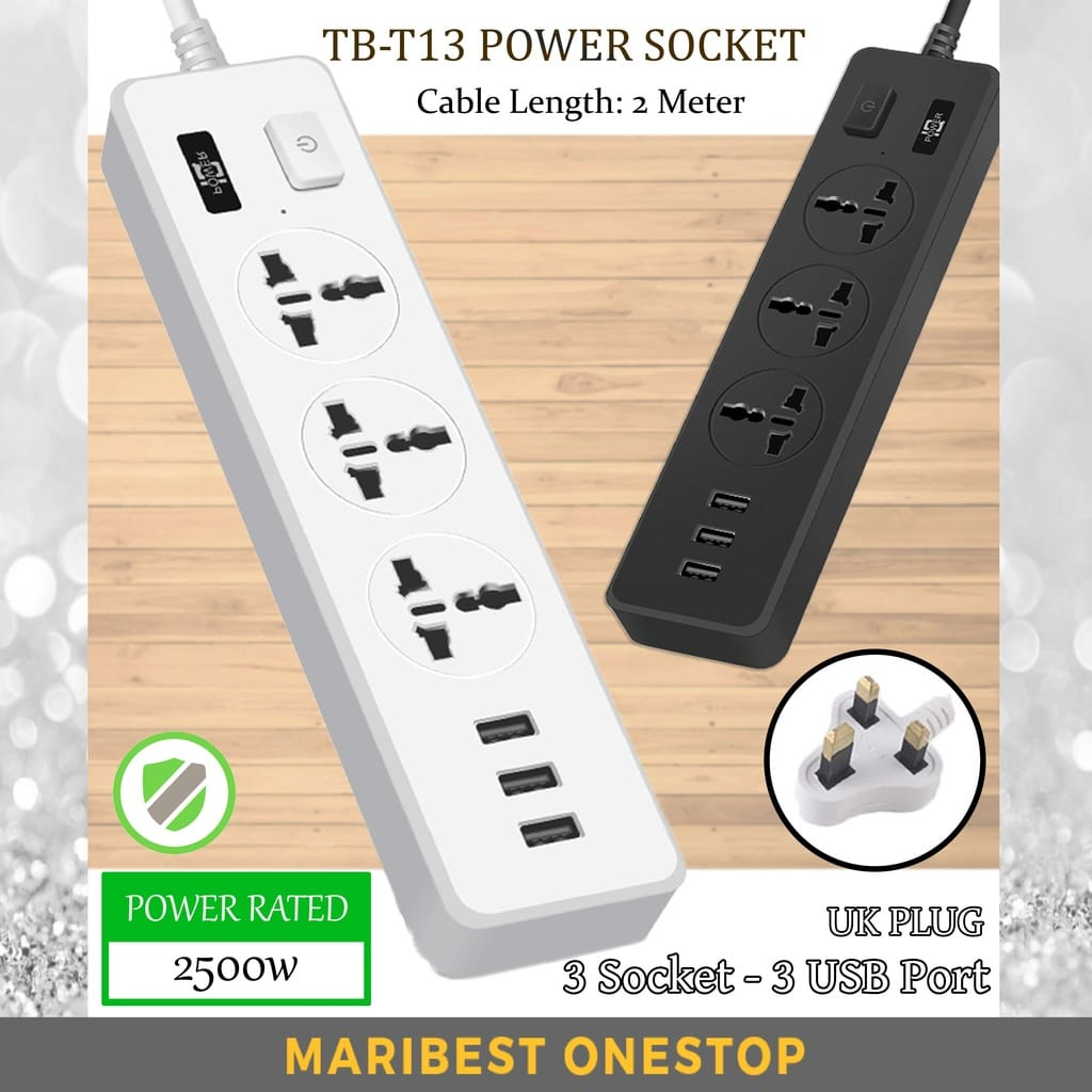 READY STOCK ~Extension With USB 2500W Power Extension Socket Plug USB ...