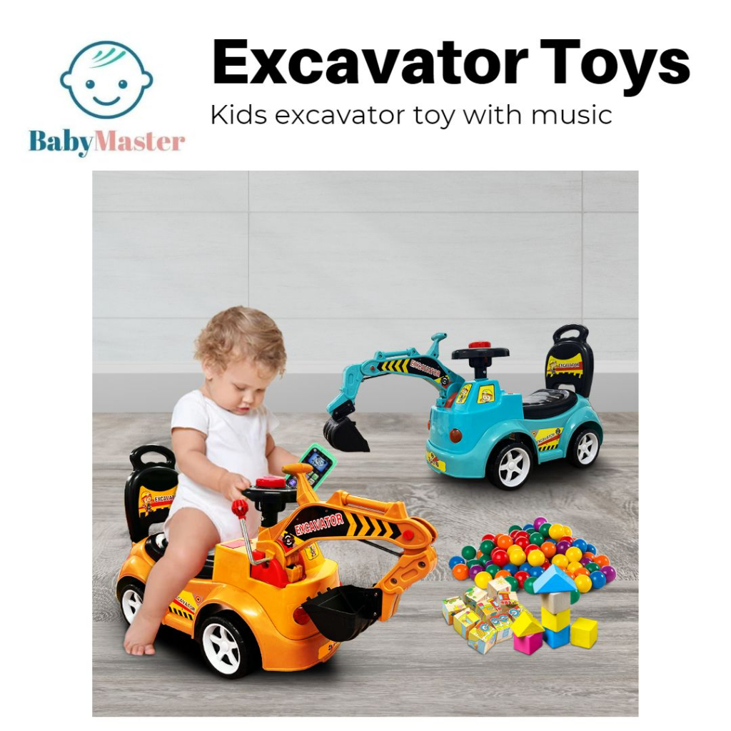 Push Type Kids Excavator Ride On Push Car Digger Pretend Play ...