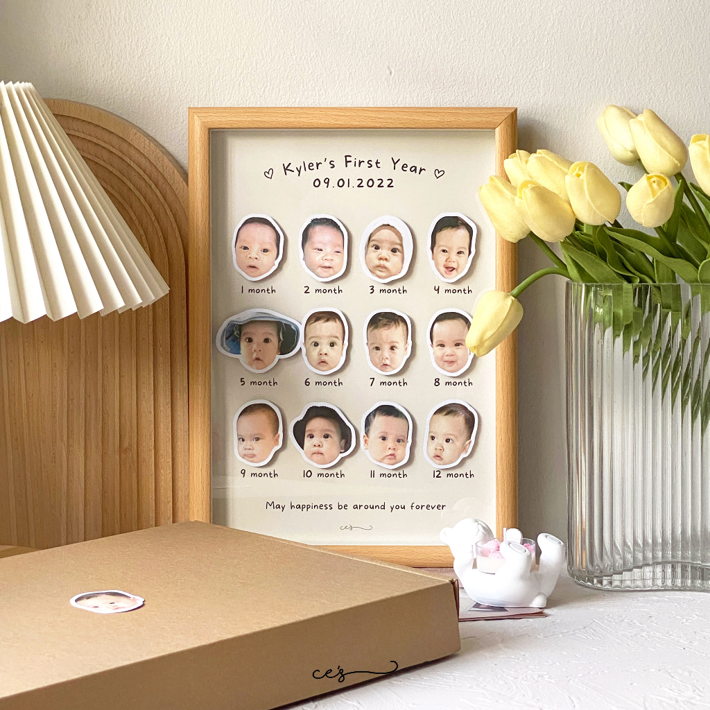 🇲🇾 Bingkai Gambar Bayi Setahun | 3D Baby First Year Wooden Frame New ...