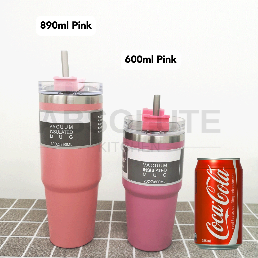 READY STOCK🇲🇾 Thermal Cup 600ML / 890ML With Straw 304 Stainless Steel Thermos Cup Mug Vacuum ...