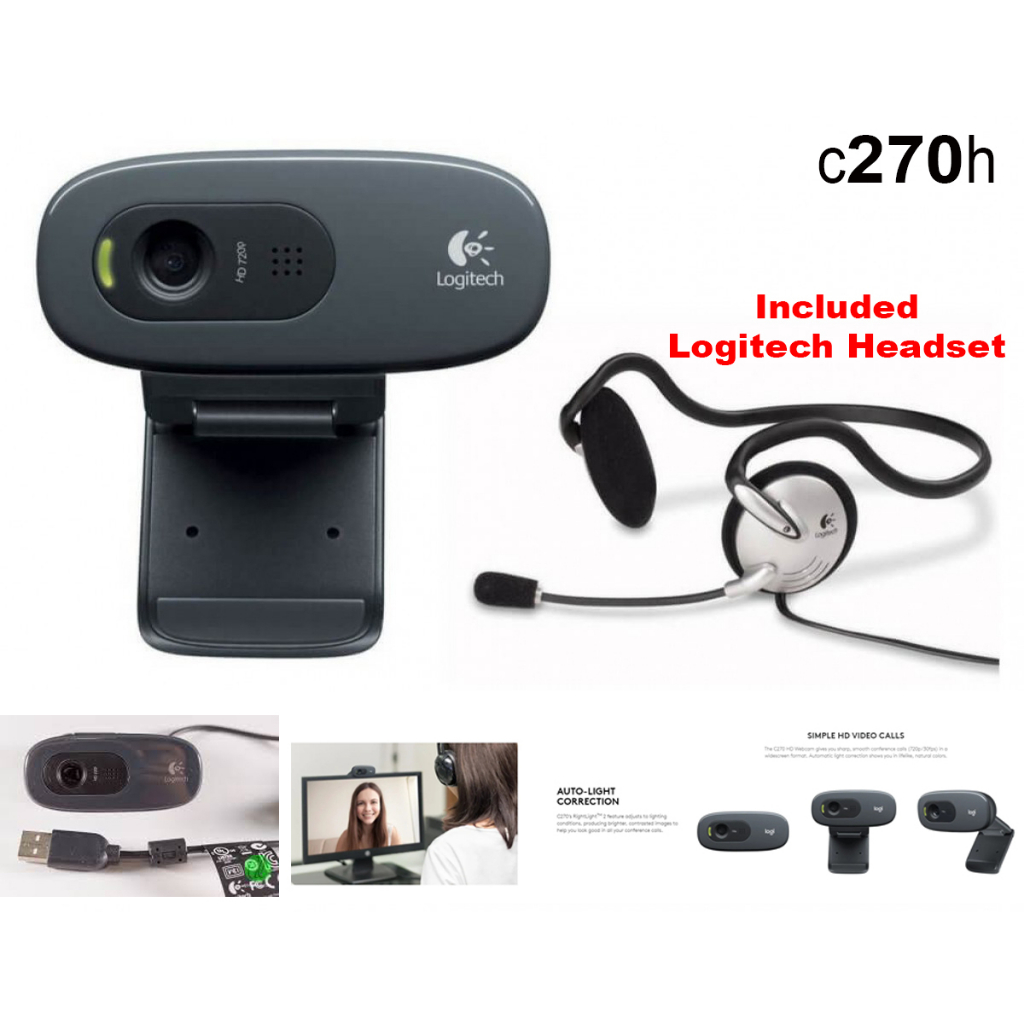 Original Logitech C270H HD720P WebCam with Logi Tech Headset Laptop ...