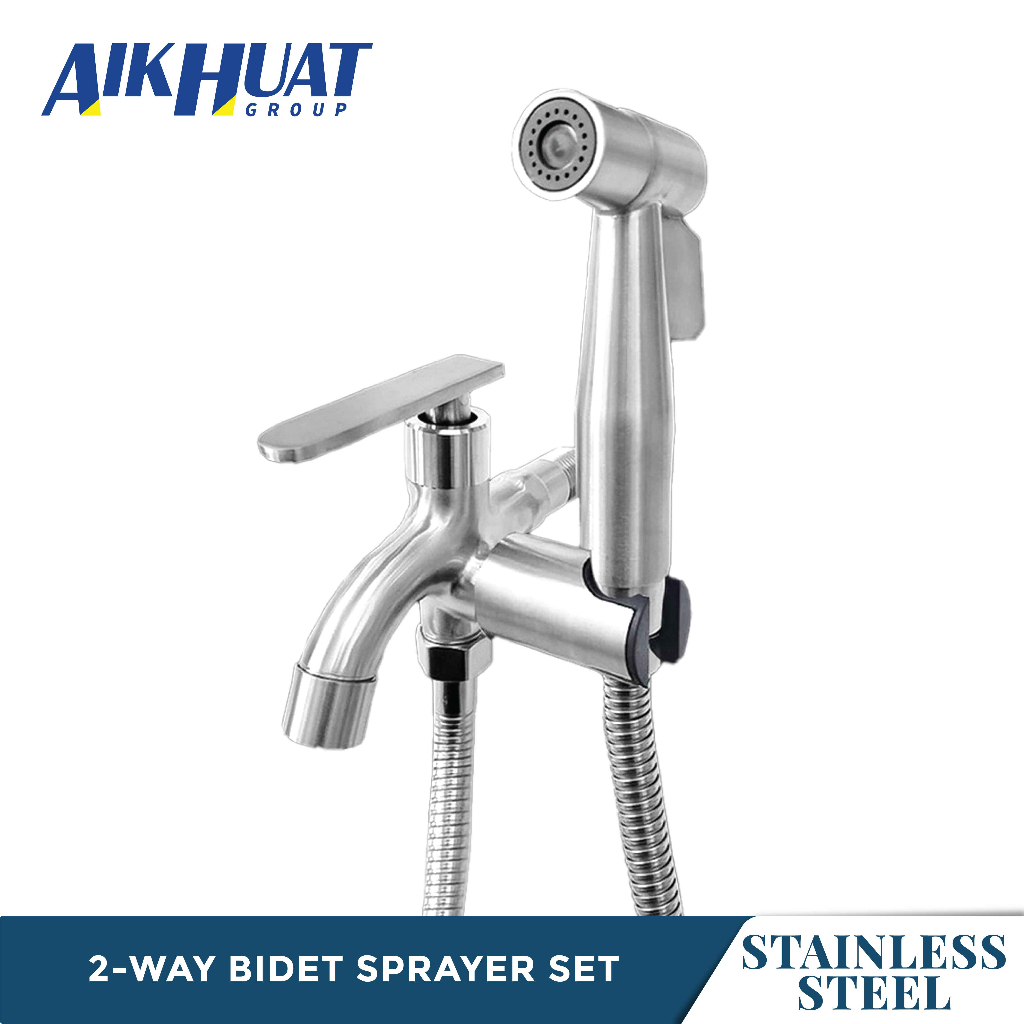 SUS304 2-Way Bidet Sprayer Set Two Way Tap Faucet Bathroom with Hand ...