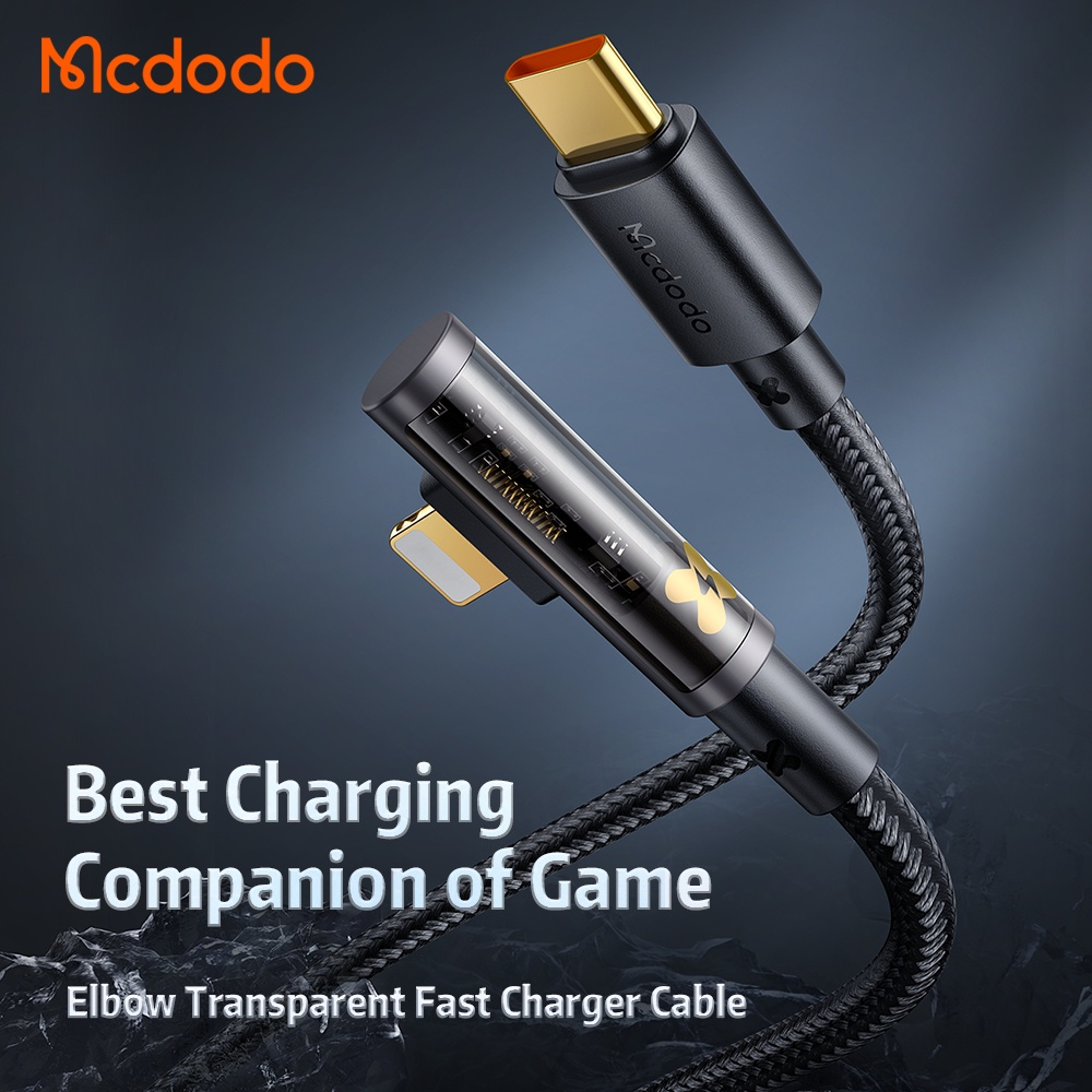 MCDODO CA-3390 36W 90 Degree Transparent PD USB Data Cable Type C To iP Fast Quick Charging ...