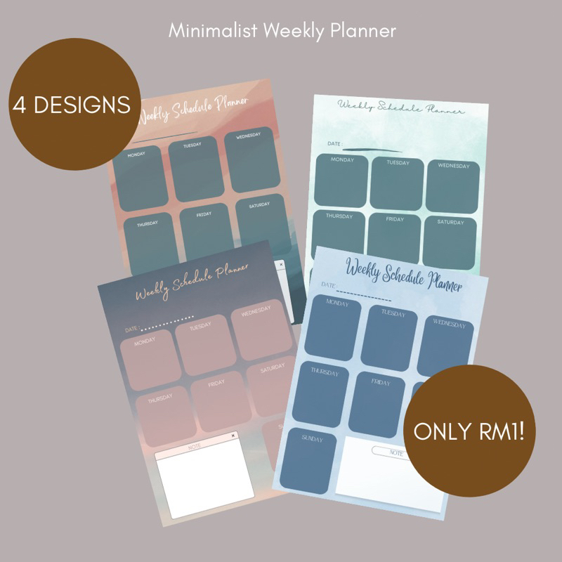 (PDF) Weekly Schedule Planner (4 designs) | Shopee Malaysia