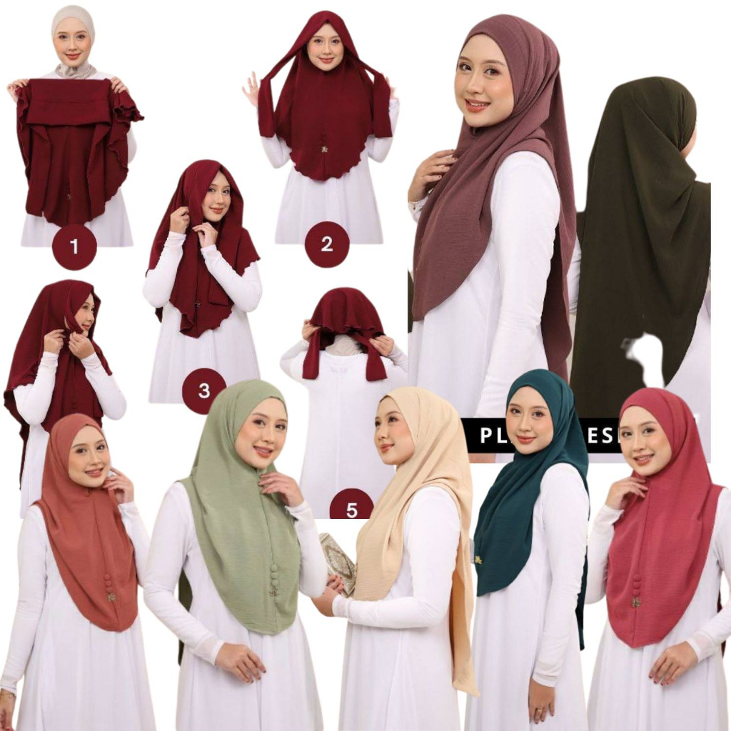 Tudung Khimar Sarung Bertali Ikat Belakang Labuh Tutup Punggung Kain Sejuk Dan Ironless Tak