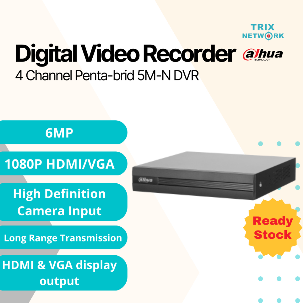 Dahua CCTV DVR 4 Channels Penta-brid 5M-N/1080P Cooper 1U 1HDD WizSense ...