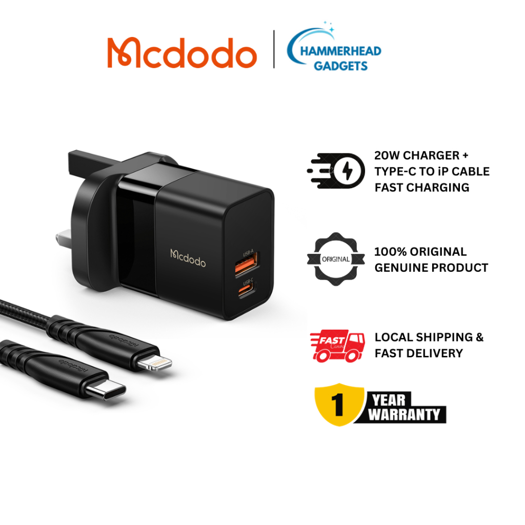 Mcdodo Hydrogen Series 20W PD Quick Charger Set + Type C to L Cable Set ...