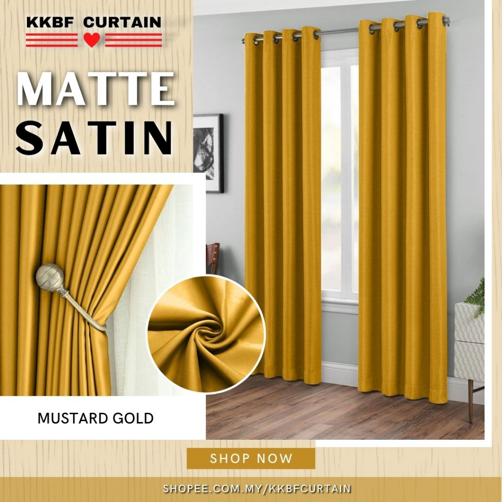 KBBF Ready Made Matte Satin Curtain Semi Blackout Curtain Cangkuk & Eyelet (Langsir Hook ...