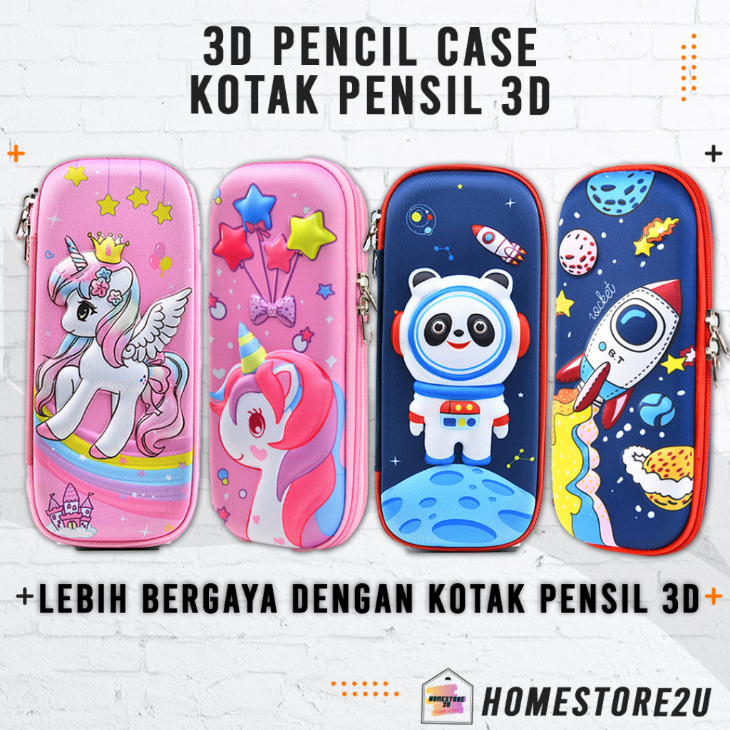 Pencil box cute 3D large big school case kotak pensil pen bekas pensel ...