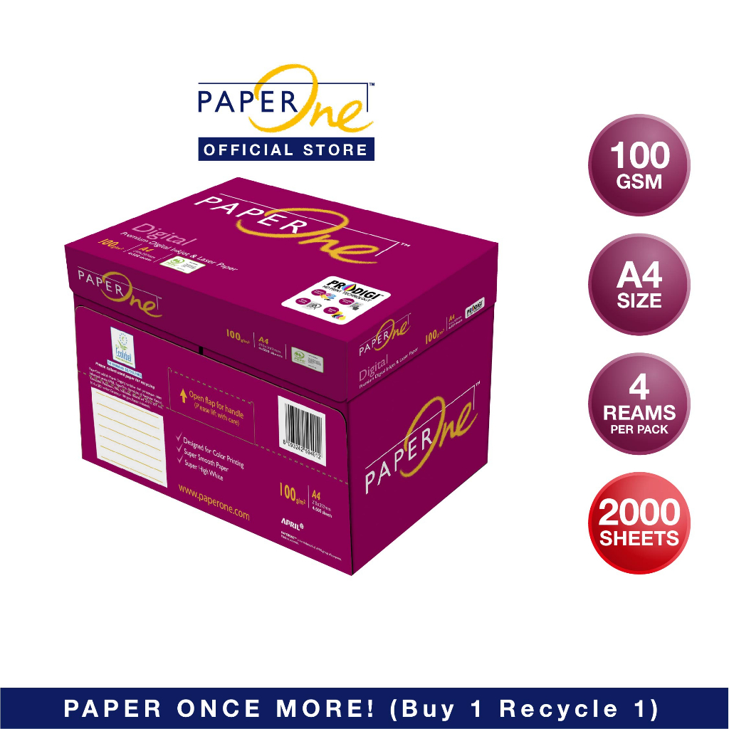 PaperOne A4 Digital Paper 100gsm 2000 Sheets (4 Reams) | Shopee Malaysia