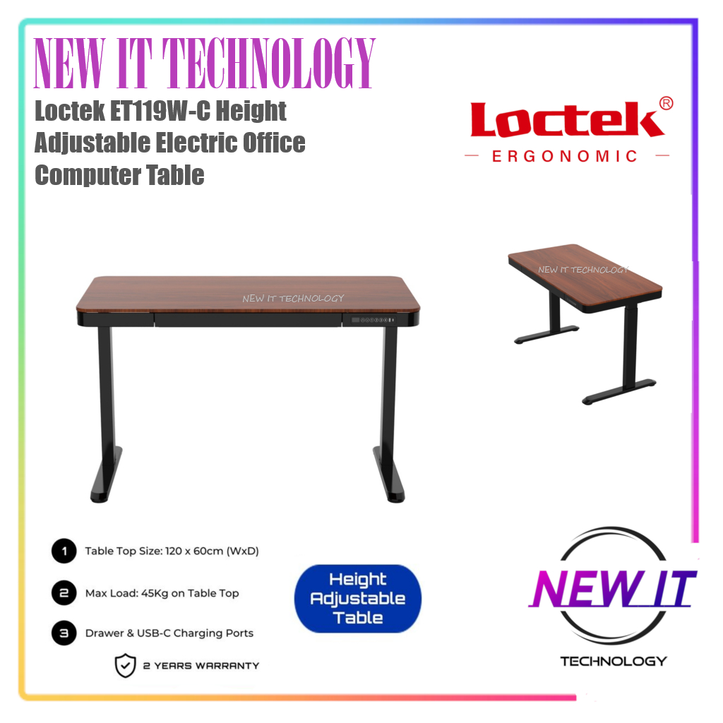 Loctek ET120&ET119W-C 120cm Height Adjustable Electric Office Computer ...