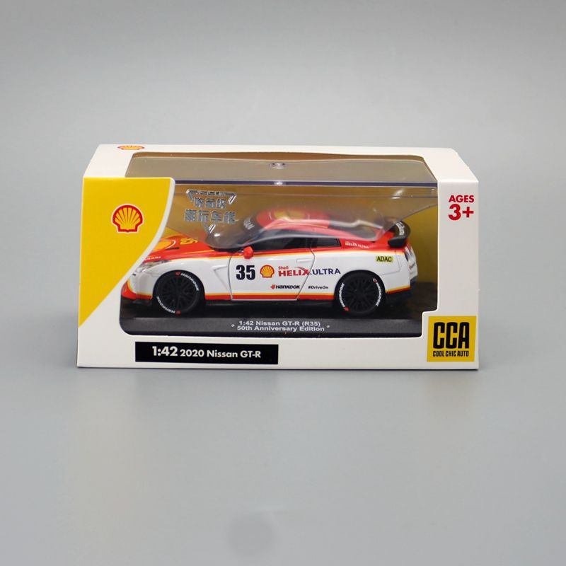 SHELL 1:42 Scale Nissan GTR R35 Diecast Car Model Metal Pull Back Car ...