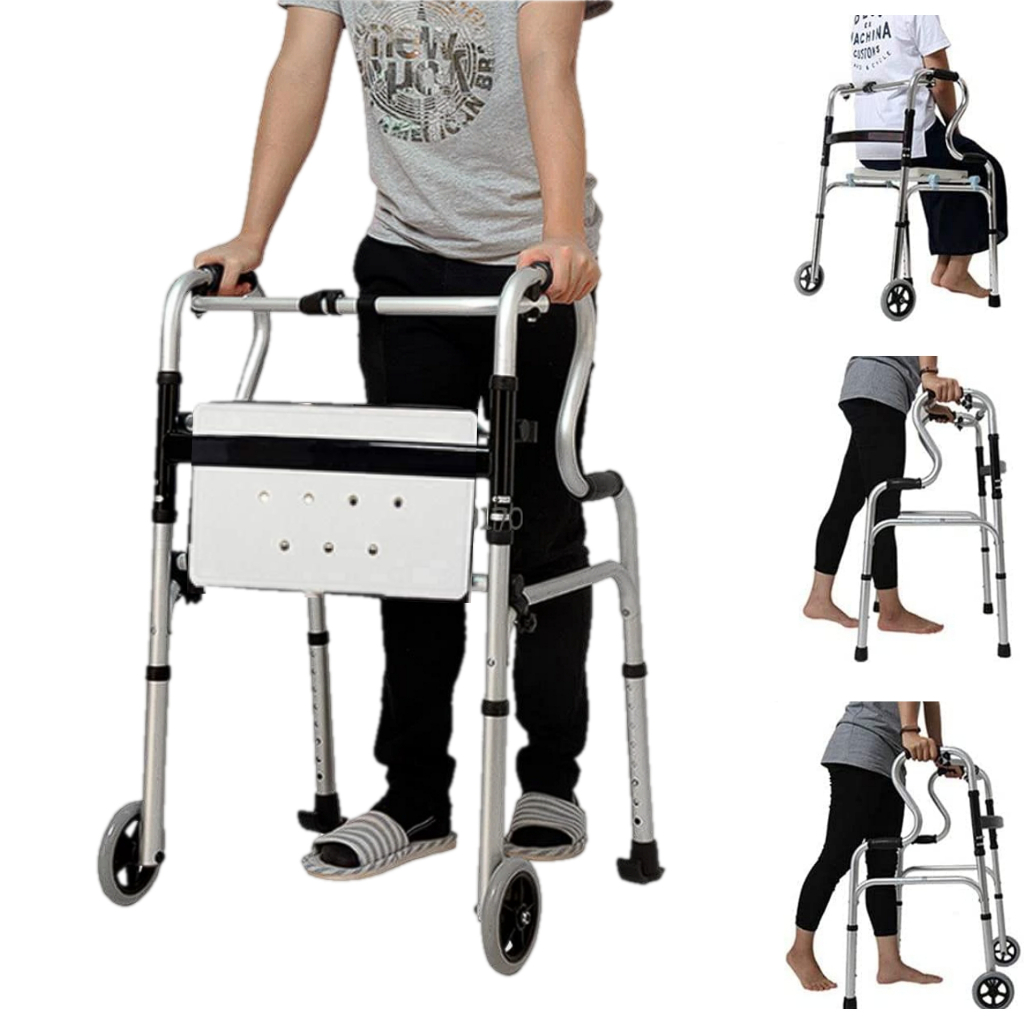 NEW Walking Frame Curve Handle with Wheel & Shower Seat Lightweight ...