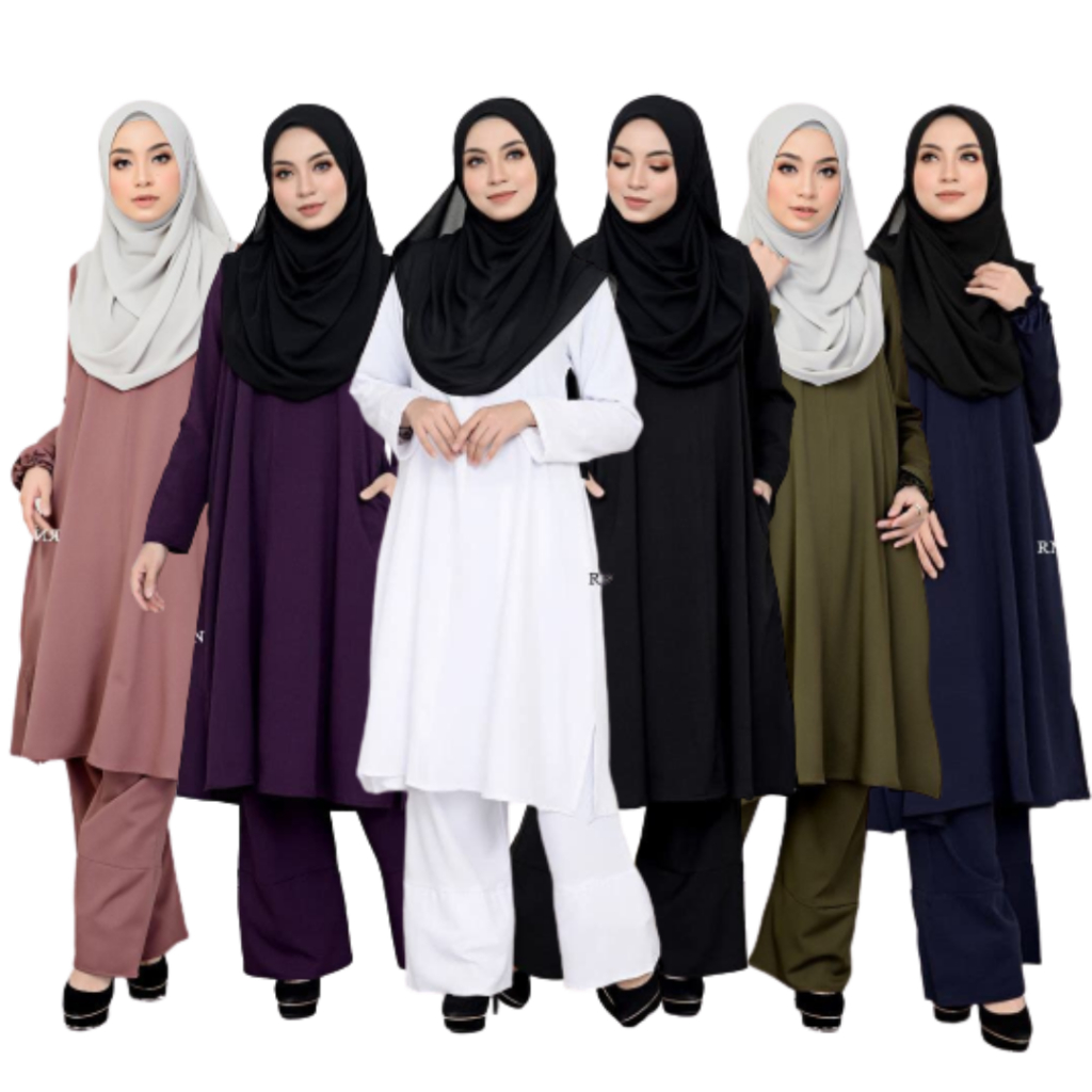 Suit Marissa 7.0 Baju Umrah Putih Jubah Seluar Haji Hitam Longgar Labuh ...