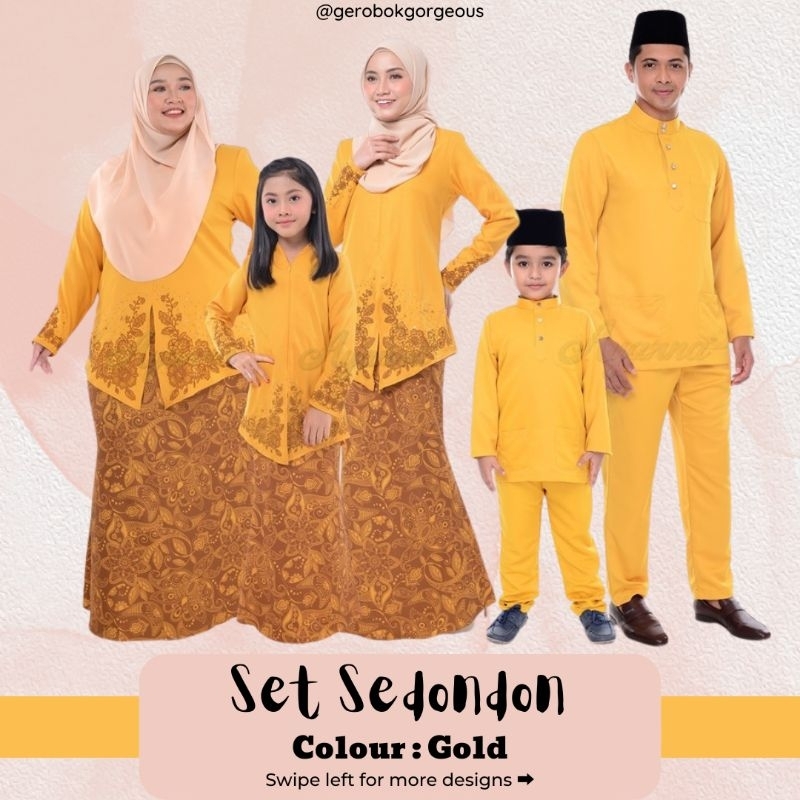 Baju Raya Sedondon Tema Warna Gold (Mustard Yellow) Set Family Ayah Ibu ...