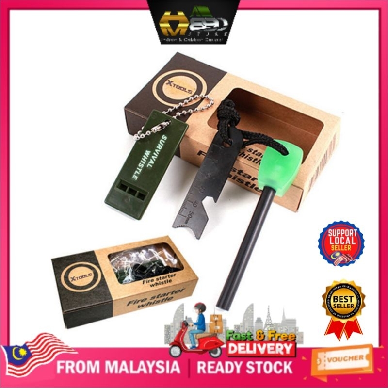 Fire Starter Emergency Whistle Box Set Outdoor Survive Flint Ruler ...