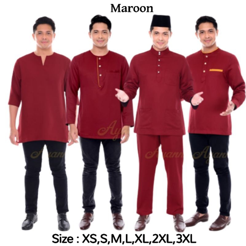 🔥SALES (SIZE XS-4XL) TEMA MAROON - BAJU MELAYU / KURTA CEKAK MUSANG ...