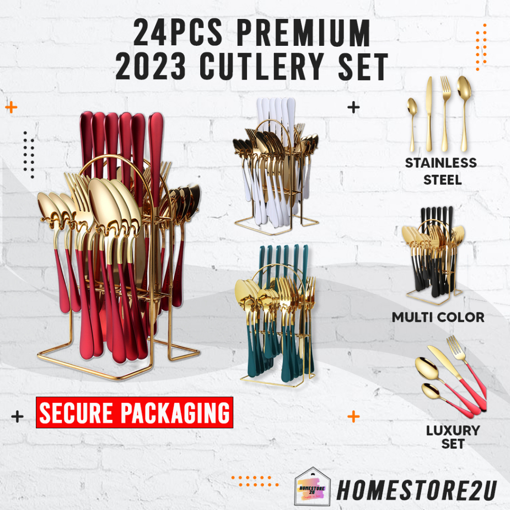 Set sudu garfu raya 2023 premium gold stainless steel doorgift garpu ...