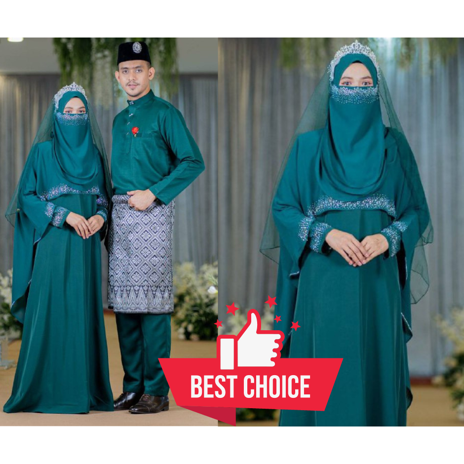 BAJU DRESS | BAJU JUBAH Bridal Set Ratu Arab In EMERALD GREEN | Full ...