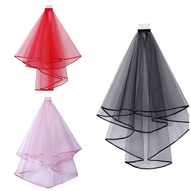 double layer veil black pink red.. veil with comb… double layer mesh ...