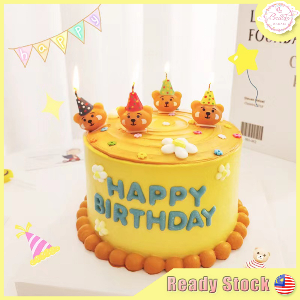 ⚡️Ready Stock⚡️INS Cute Teddy Bear With Hat Candle Birthday Party Cake ...