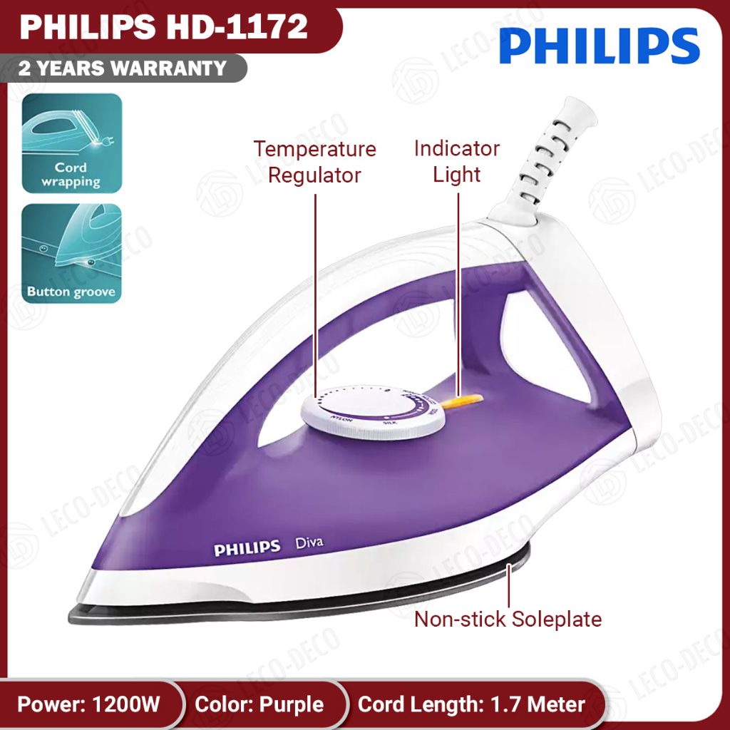 PHILIPS HD1172/01 HD1172 FS2620 GC122 Classic Dry Iron Irons Non-stick ...