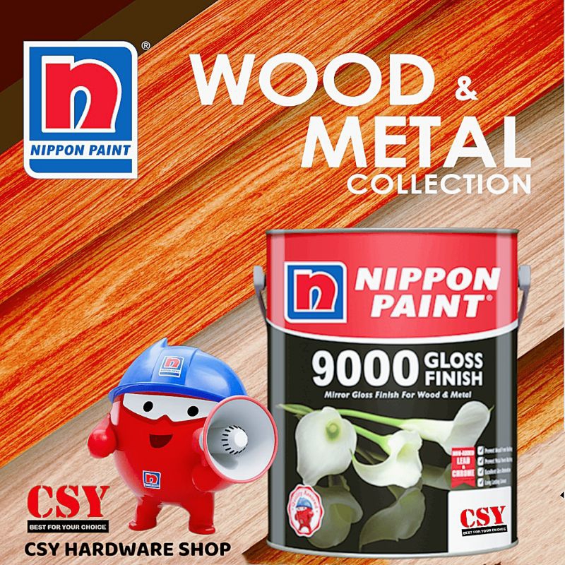 NIPPON PAINT 9000 Gloss Finish 5 Liter / Cat Kayu Dan Besi kilat Tahan ...