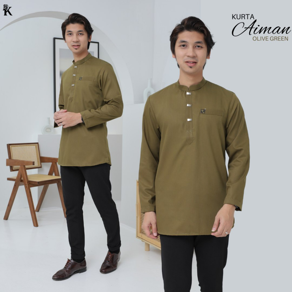 Kurta Aiman | Kurta Cotton | Kurta Moden | Baju Kurta | Kurta Olive ...