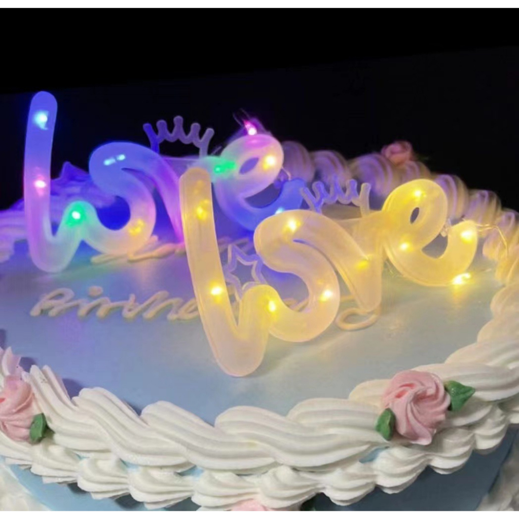READY STOCK LED Fairy Light Decoration LOVE 520 1314 Happy birthday bouquet cake flash lamp ...