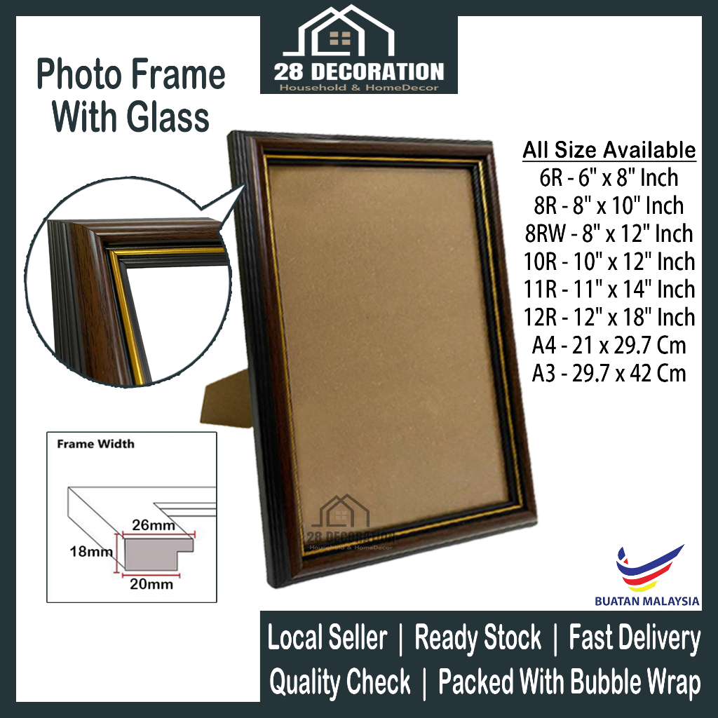 【Ready Stock】6R 8R A4 A3 11R Photo Frame + HD Glass Fiber Wood Frame ...