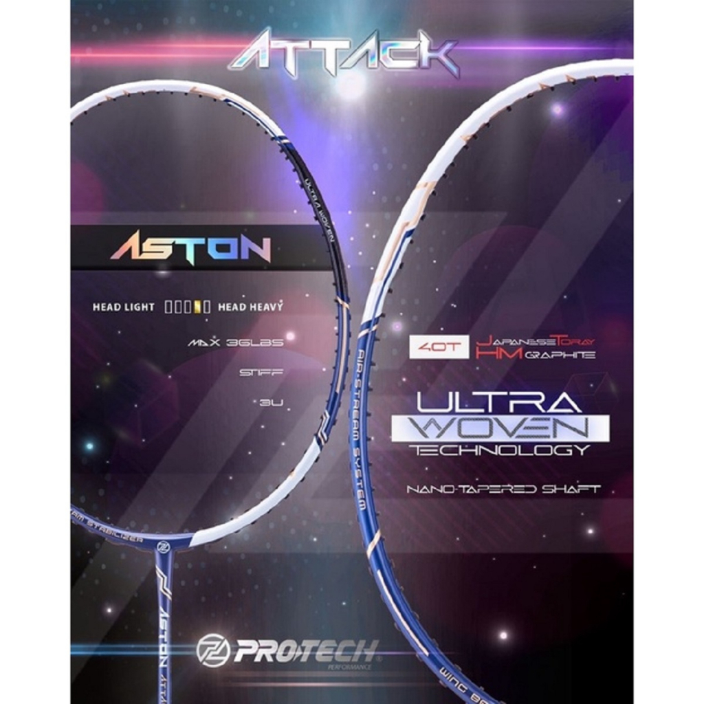 PROTECH ASTON ACTION / ACTIVE / ATTACK BADMINTON RACKET (FREE PROTECH ...