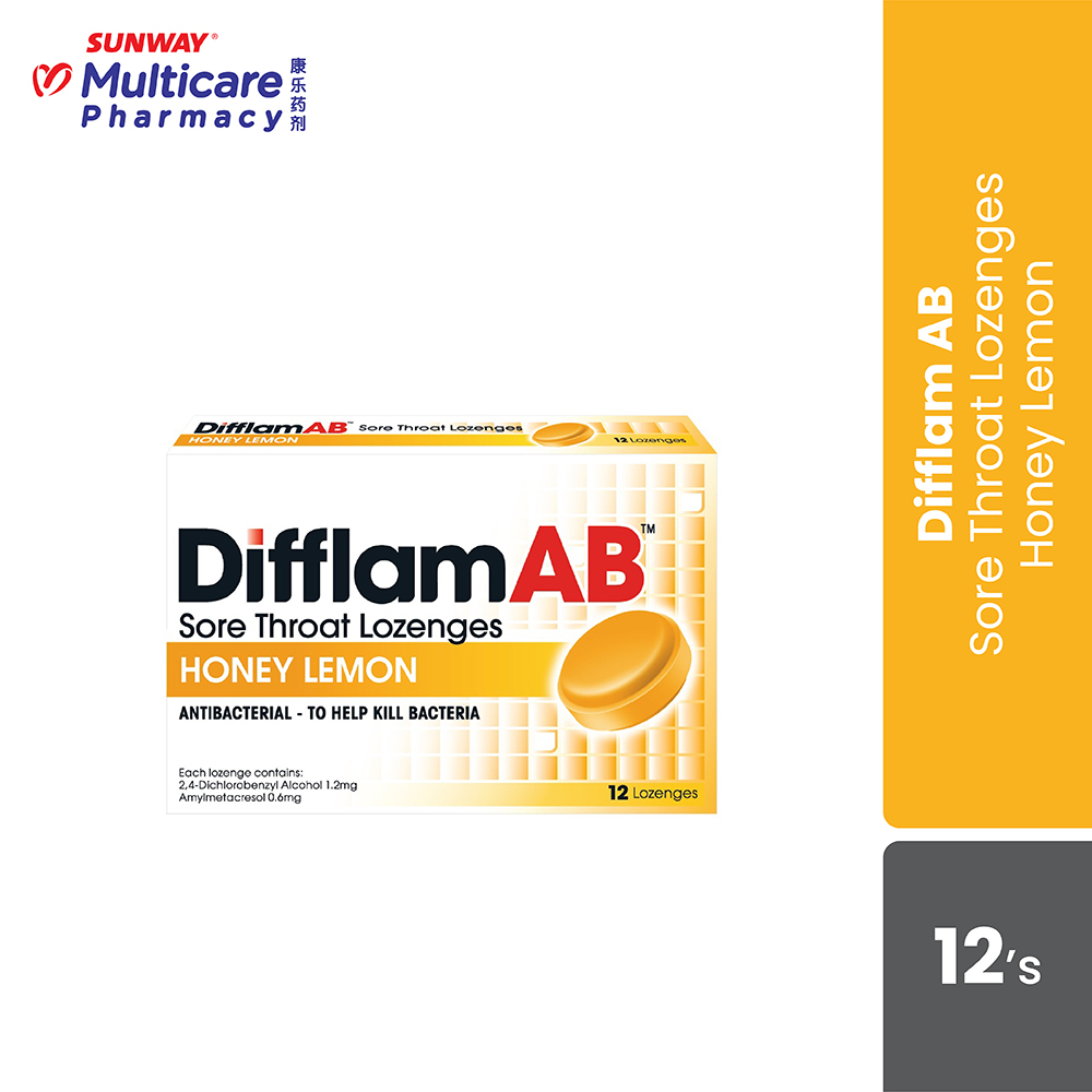 Difflam Ab Sore Throat Lozenges - Honey Lemon (12's) | Shopee Malaysia