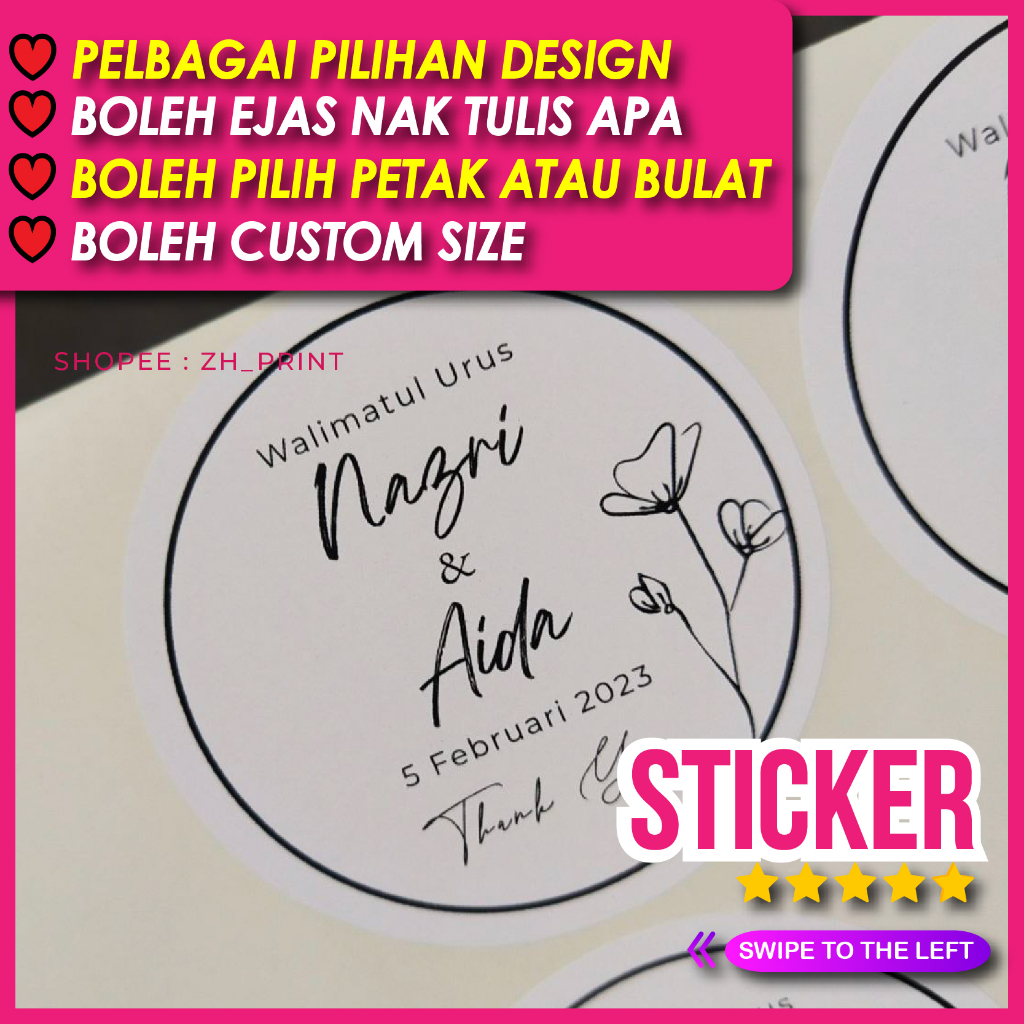 100pcs/150pcs Sticker Doorgift | Sticker Wedding | Sticker Tunang ...