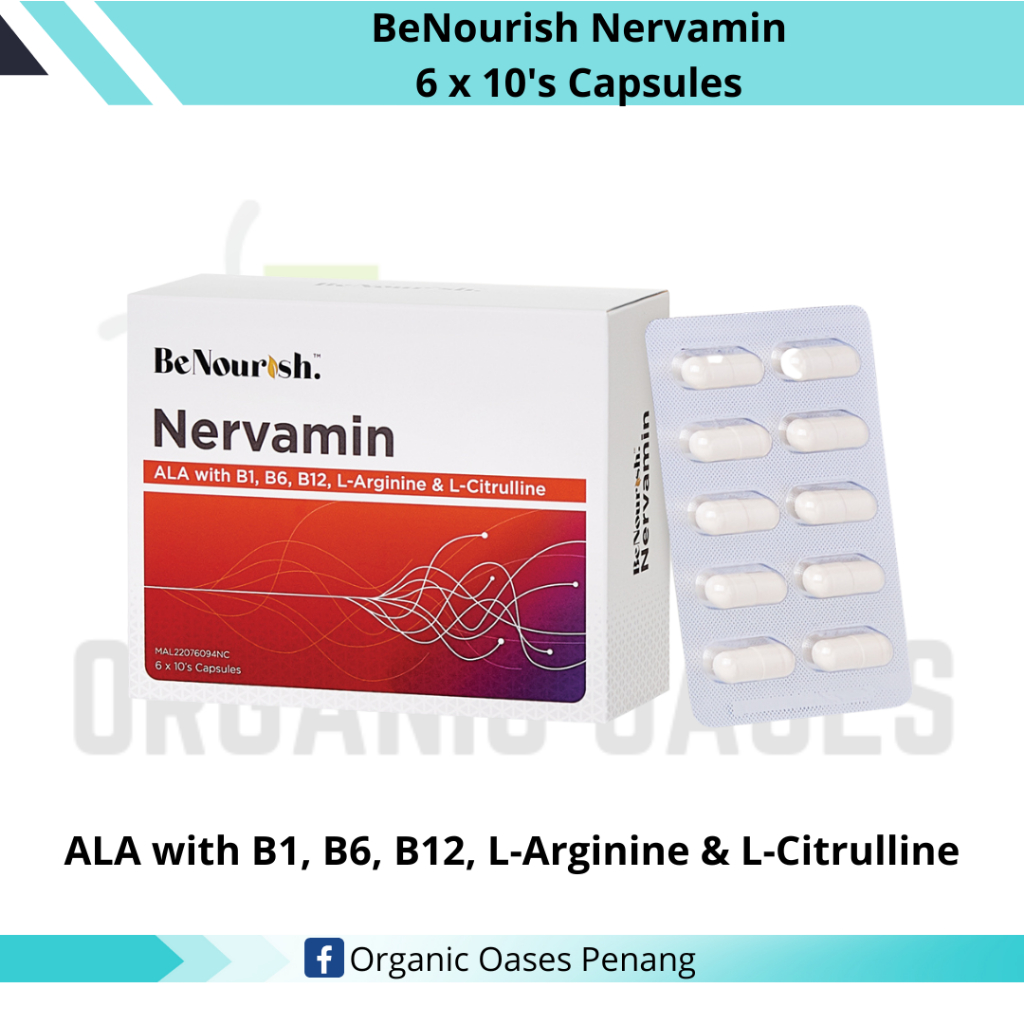 BeNourish Nervamin 6 x 10's Veg Cap (ALA, B1, B6, B12, L-Arginine & L ...