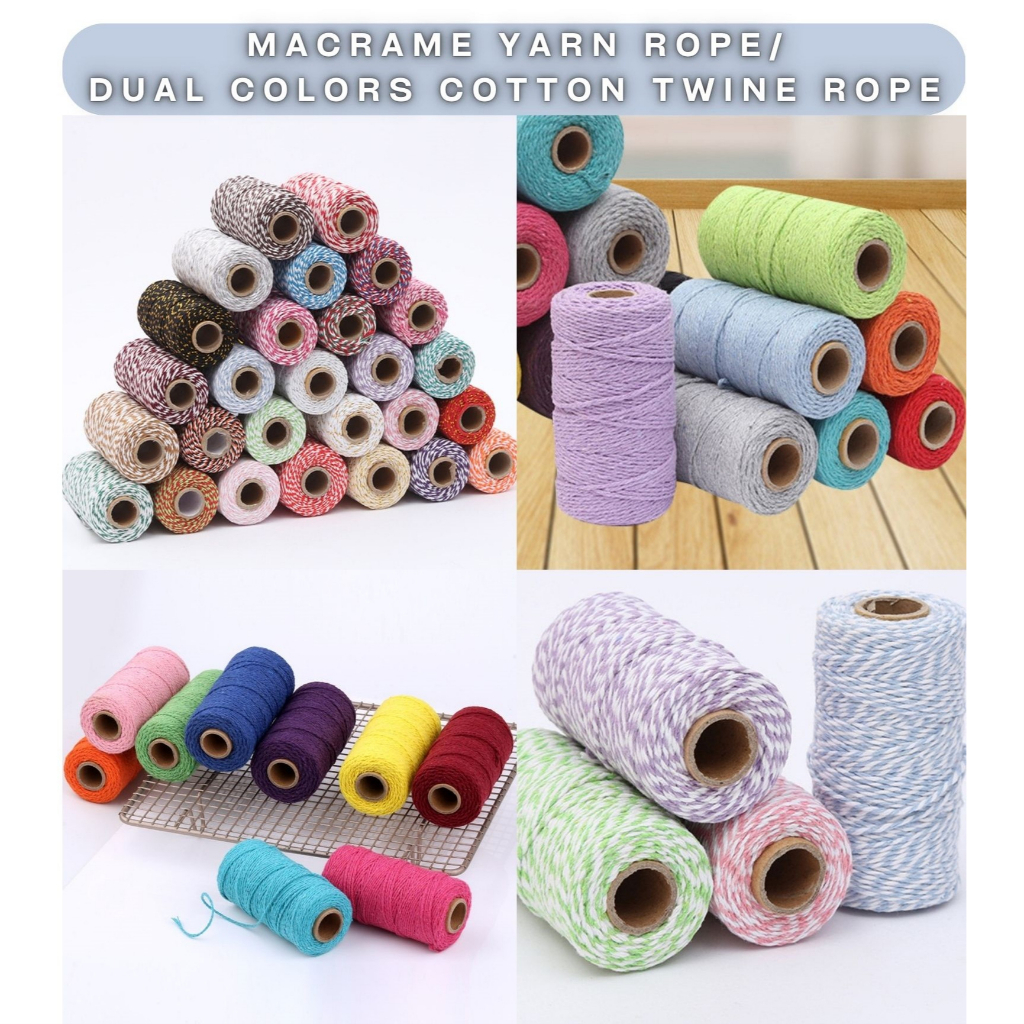 -Benang Kait 2mm Macrame Yarn Rope Dual Colors Cotton Twine Rope String 棉绳 DIY Hanging Crafts ...