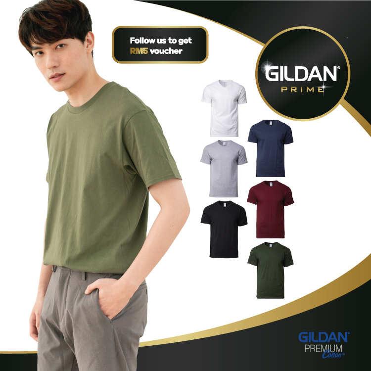 GILDAN PRIME Premium Cotton T-Shirt 76000 Unisex Adult Round Neck Plain ...