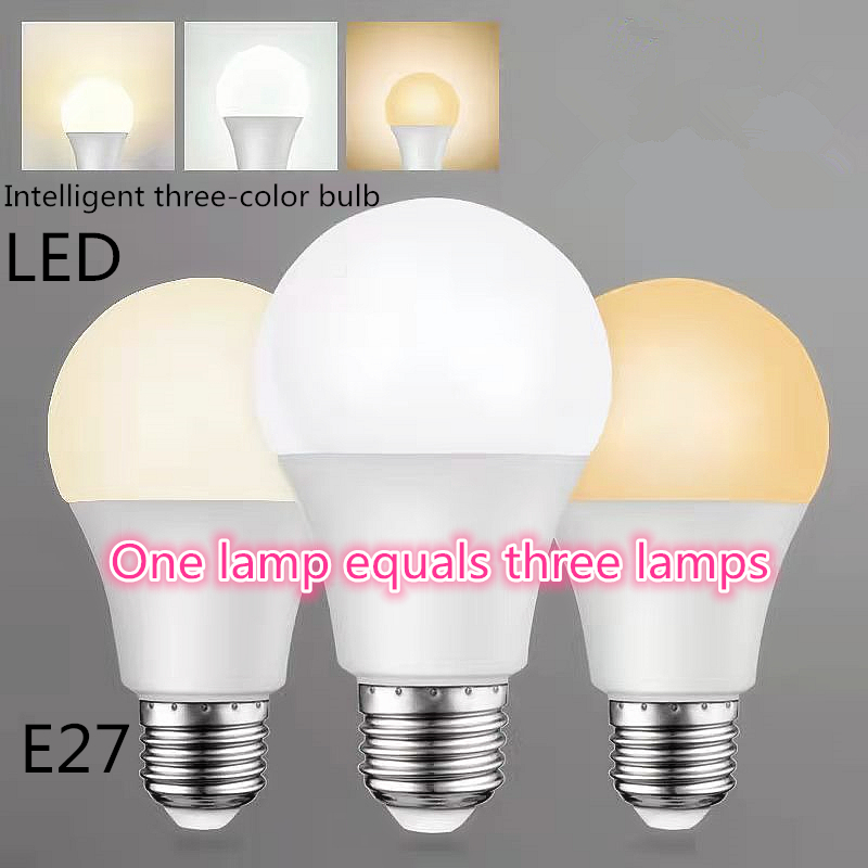 E27 three-color changing LED bulb, threaded mouth for household use ...
